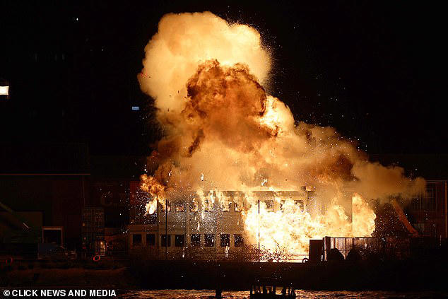 River Thames is lit up by huge explosion in elaborate fireball stunt ...