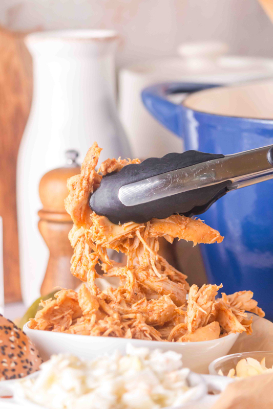 Dutch oven shredded chicken recipe for easy homestead meals