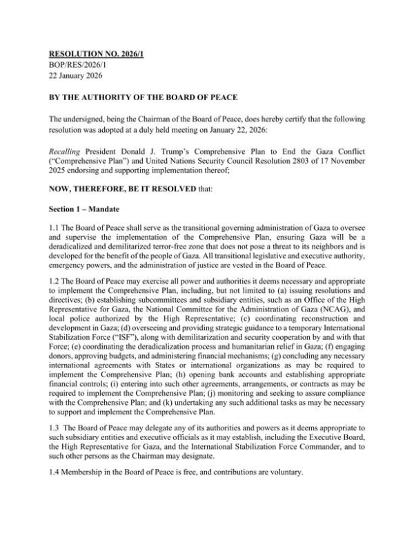 Leaked 'Board of Peace' resolution outlines US.-led plan to rule over Gaza