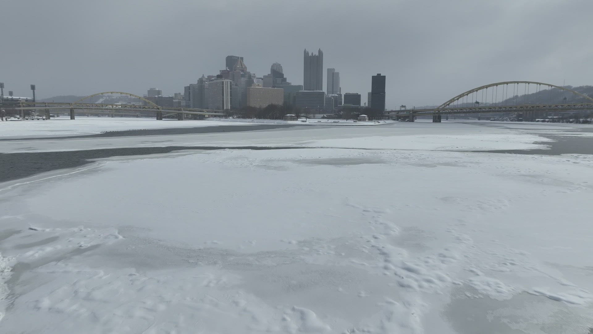Drone video captures Pittsburgh after record-setting snowfall in the city