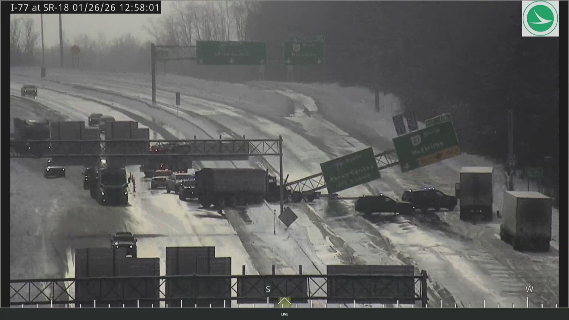 Highway sign falls over on I-77 blocking freeway