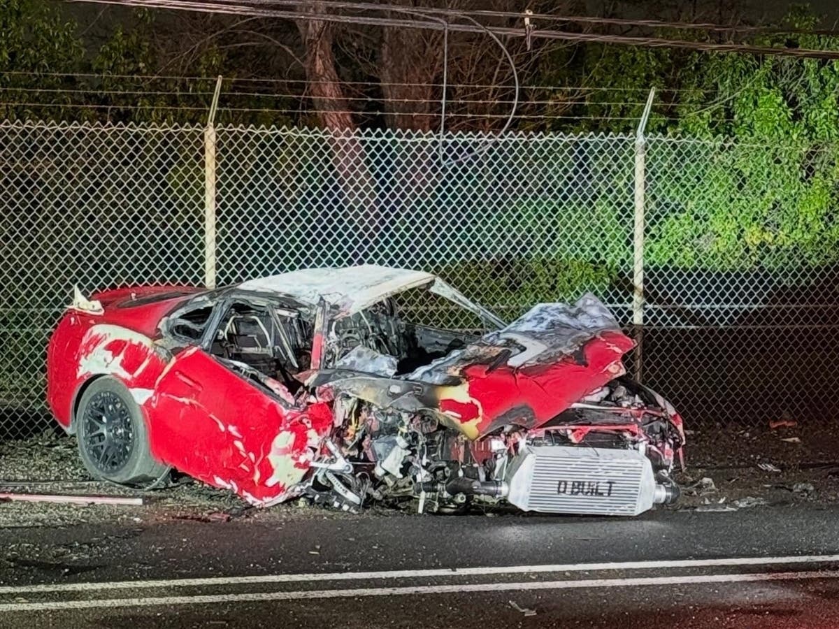 Car slams utility pole, bursts into flames in Seal Beach: Police