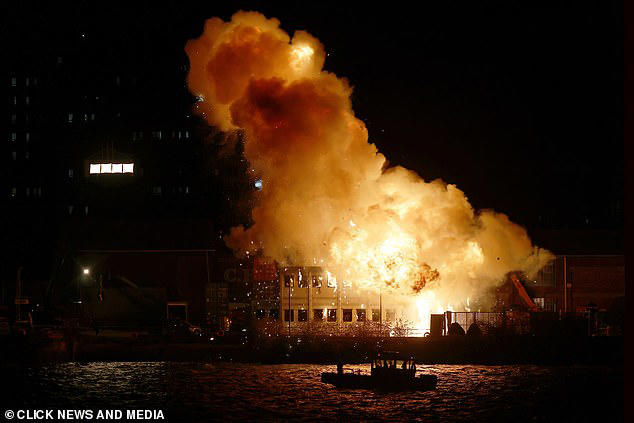 River Thames is lit up by huge explosion in elaborate fireball stunt ...