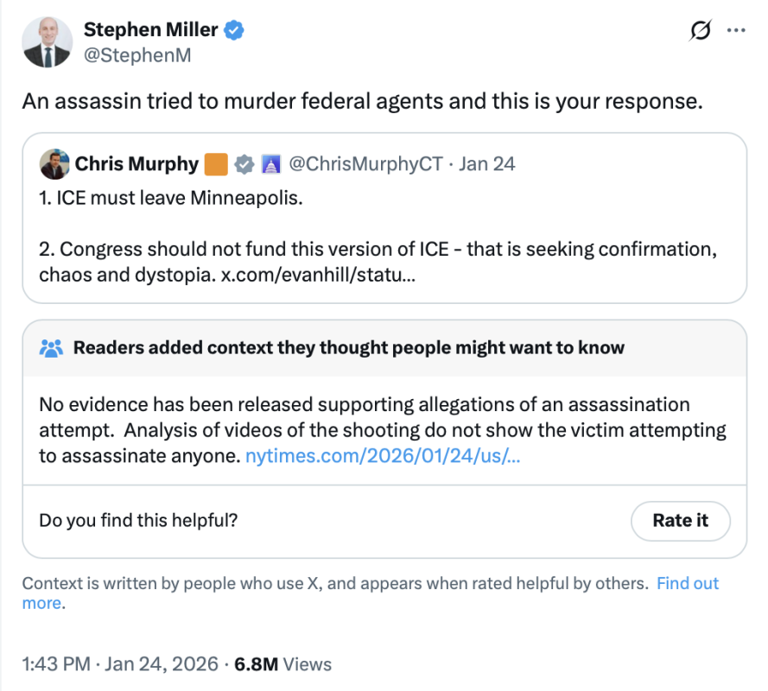 Stephen Miller slapped with Community Notes after smearing VA nurse