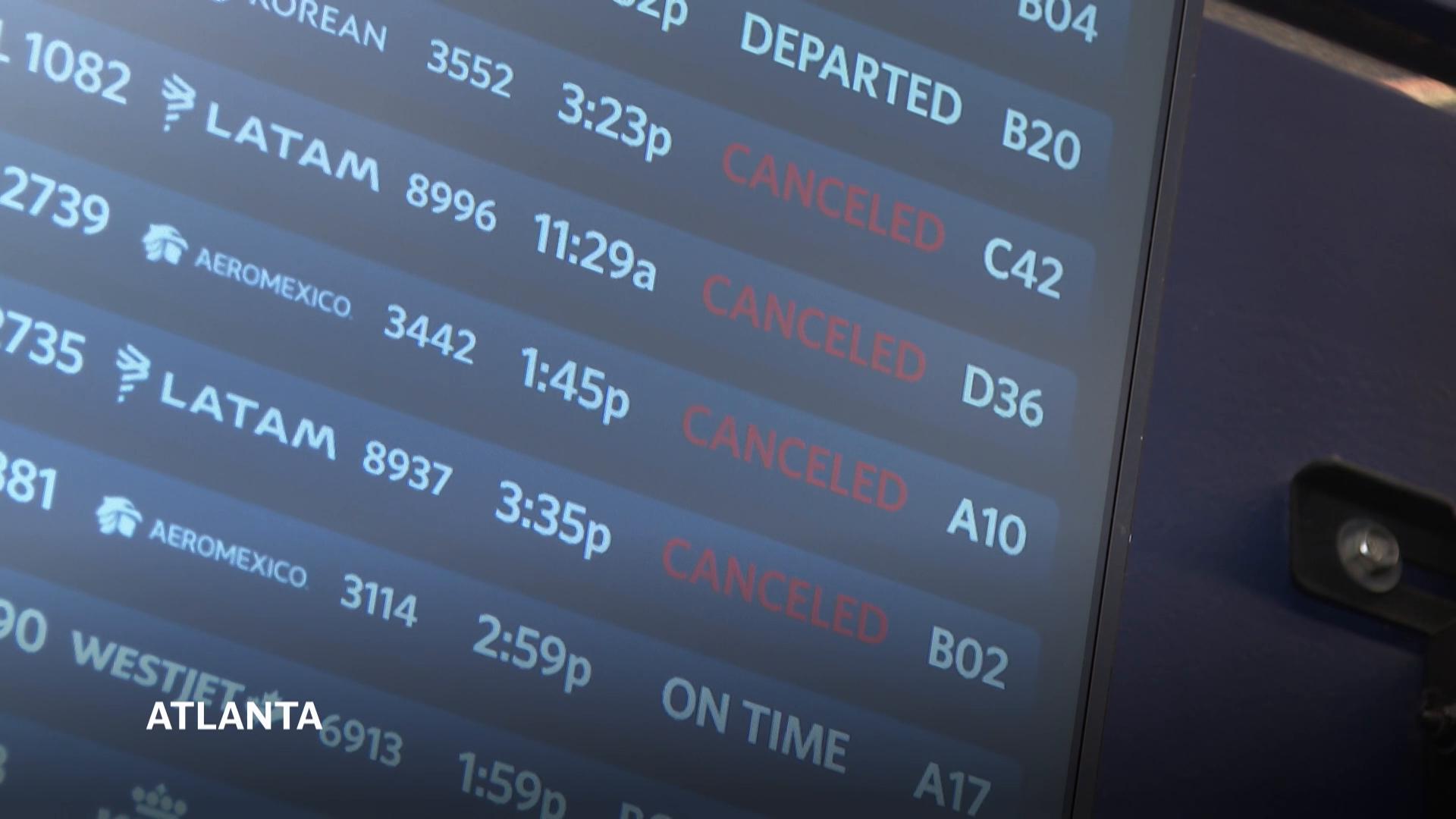 Flights cancelled and delayed at Atlanta's airport due to winter storm