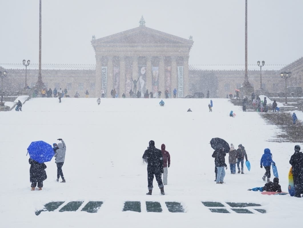 Videos: Hundreds sled down the Philly Art Museum in the snow