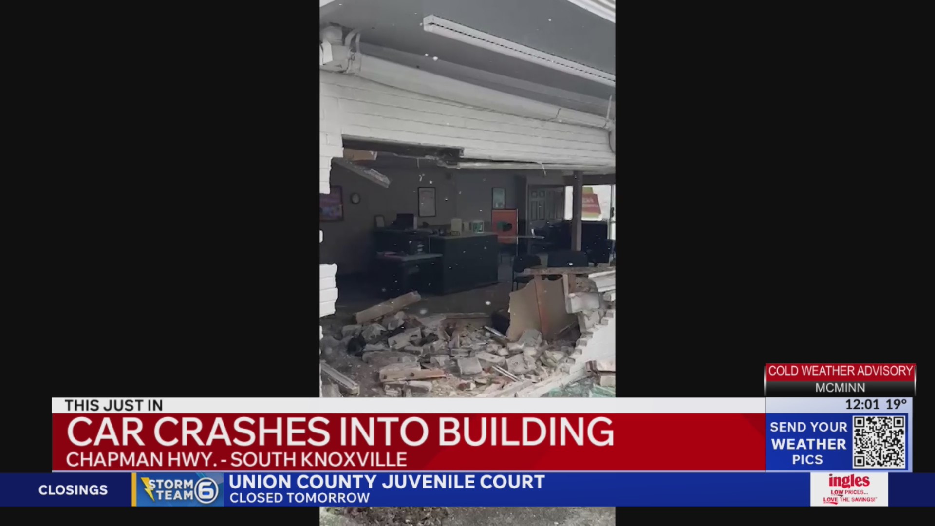 Car crashes into building on Chapman Highway in South Knoxville