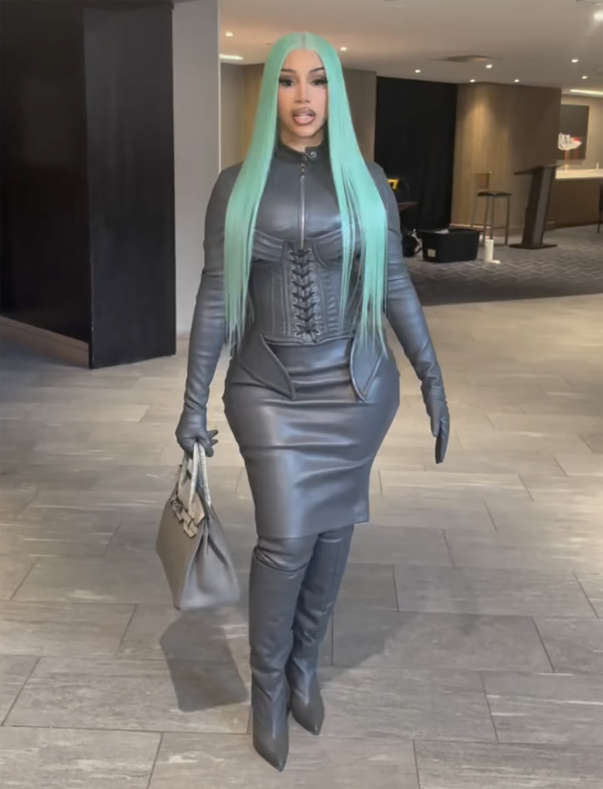 Cardi B laces up in head-to-toe leather to support boyfriend Stefon ...