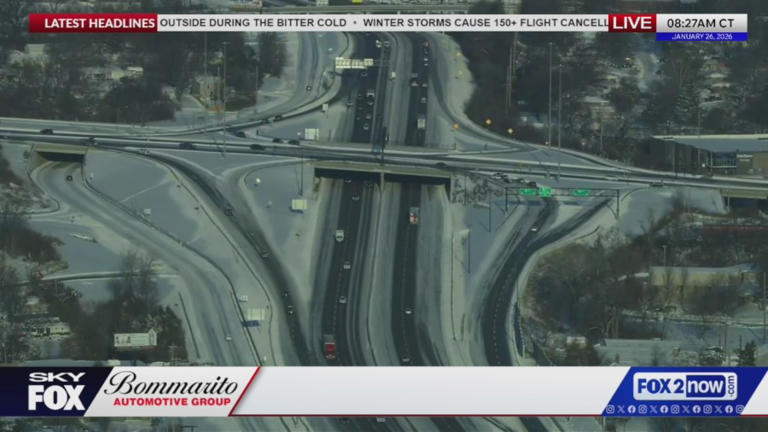 Gallery: SkyFOX’s trip Monday morning over a snowy St. Louis