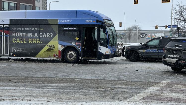 RTA bus collides with Cleveland police cruiser at West 25th Street and ...