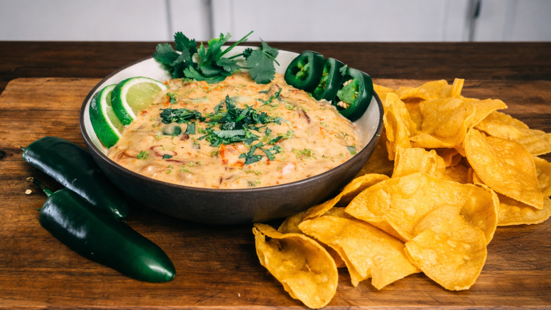 Easy smoked queso with homemade tortilla chips