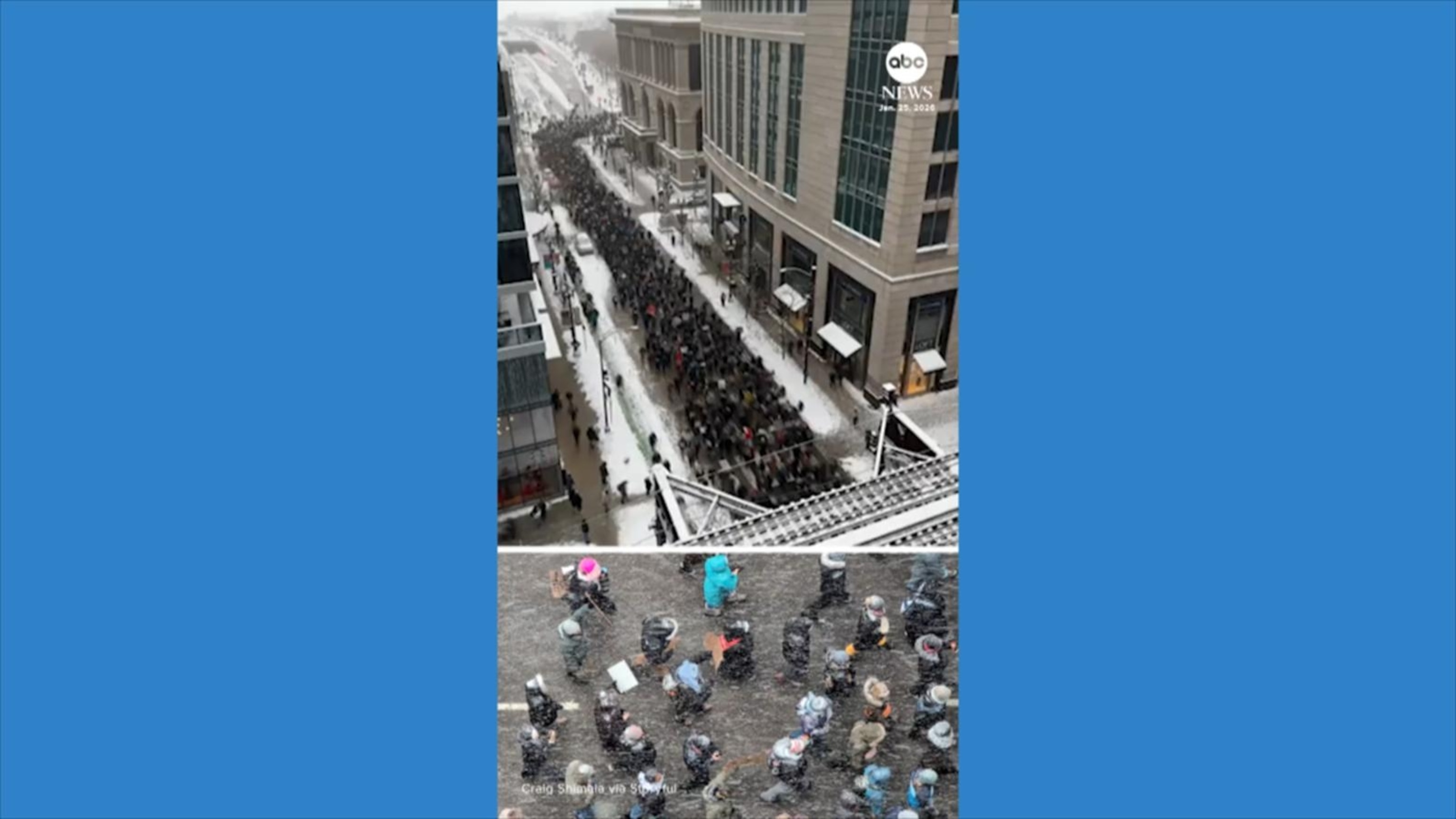Anti-ICE protesters march through snowy Chicago