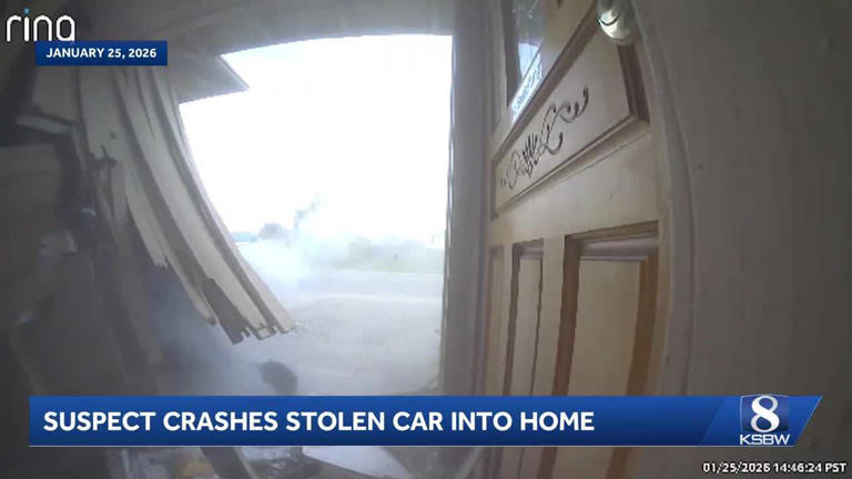 Ring video shows stolen SUV driven by teen crash into California home