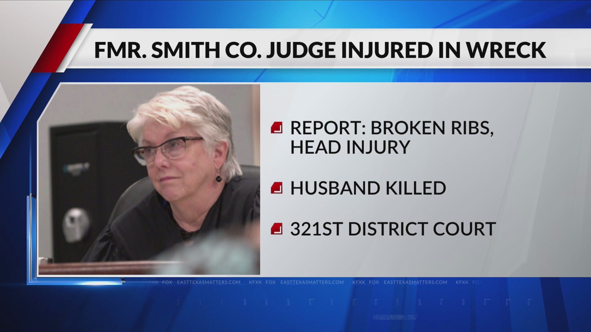 Former Smith County judge injured, husband killed in West Texas crash