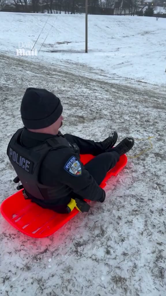 Moment cop crashes into young child while sledding in Oklahoma