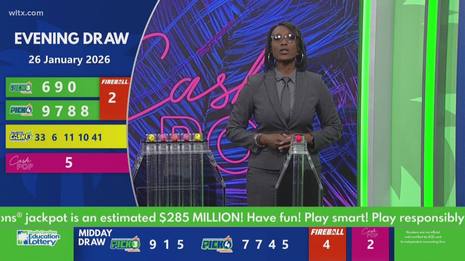 Evening SC winning lottery numbers for January 26, 2026