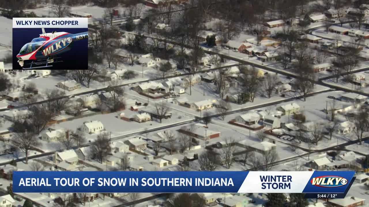 Take an aerial tour of the snowfall across Louisville, southern Indiana