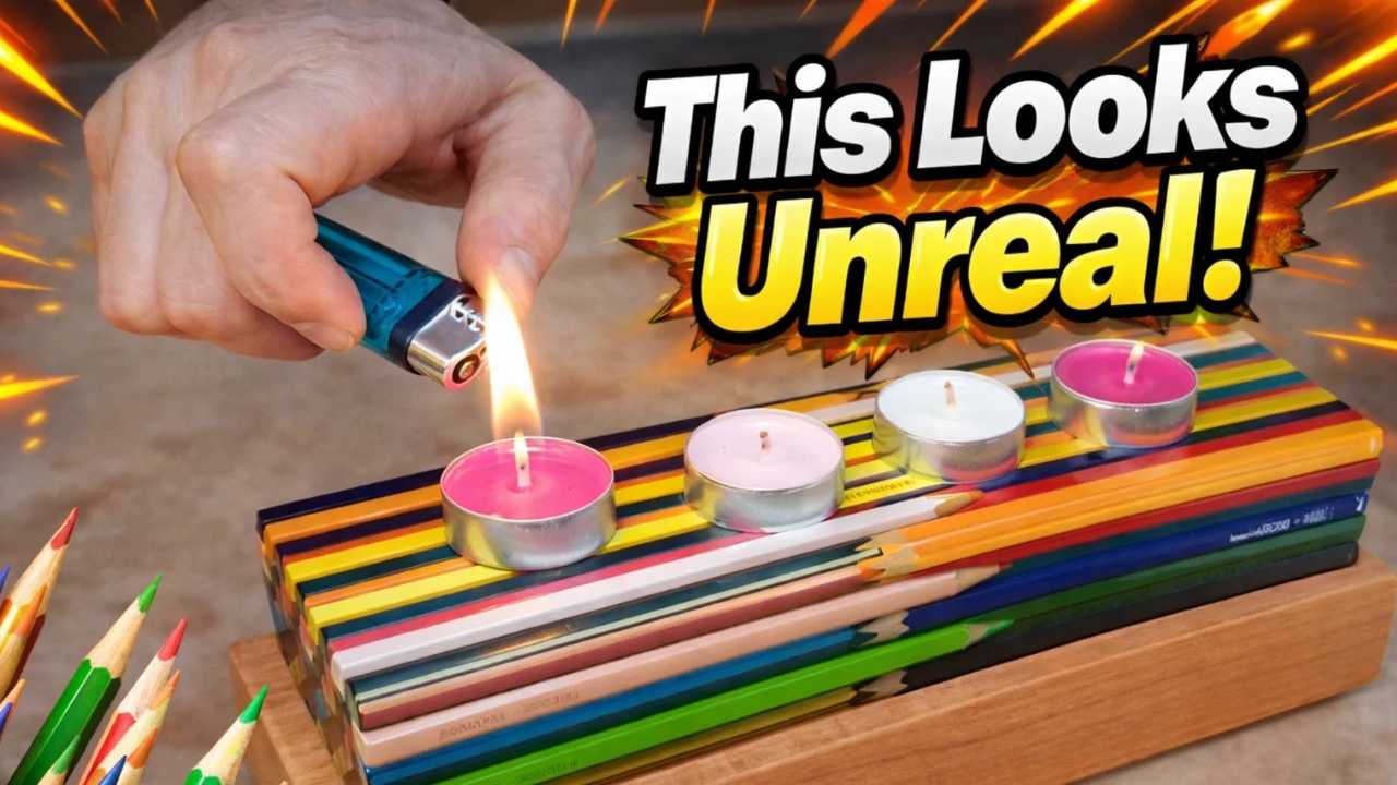 This DIY candle holder made from colored pencils looks unreal