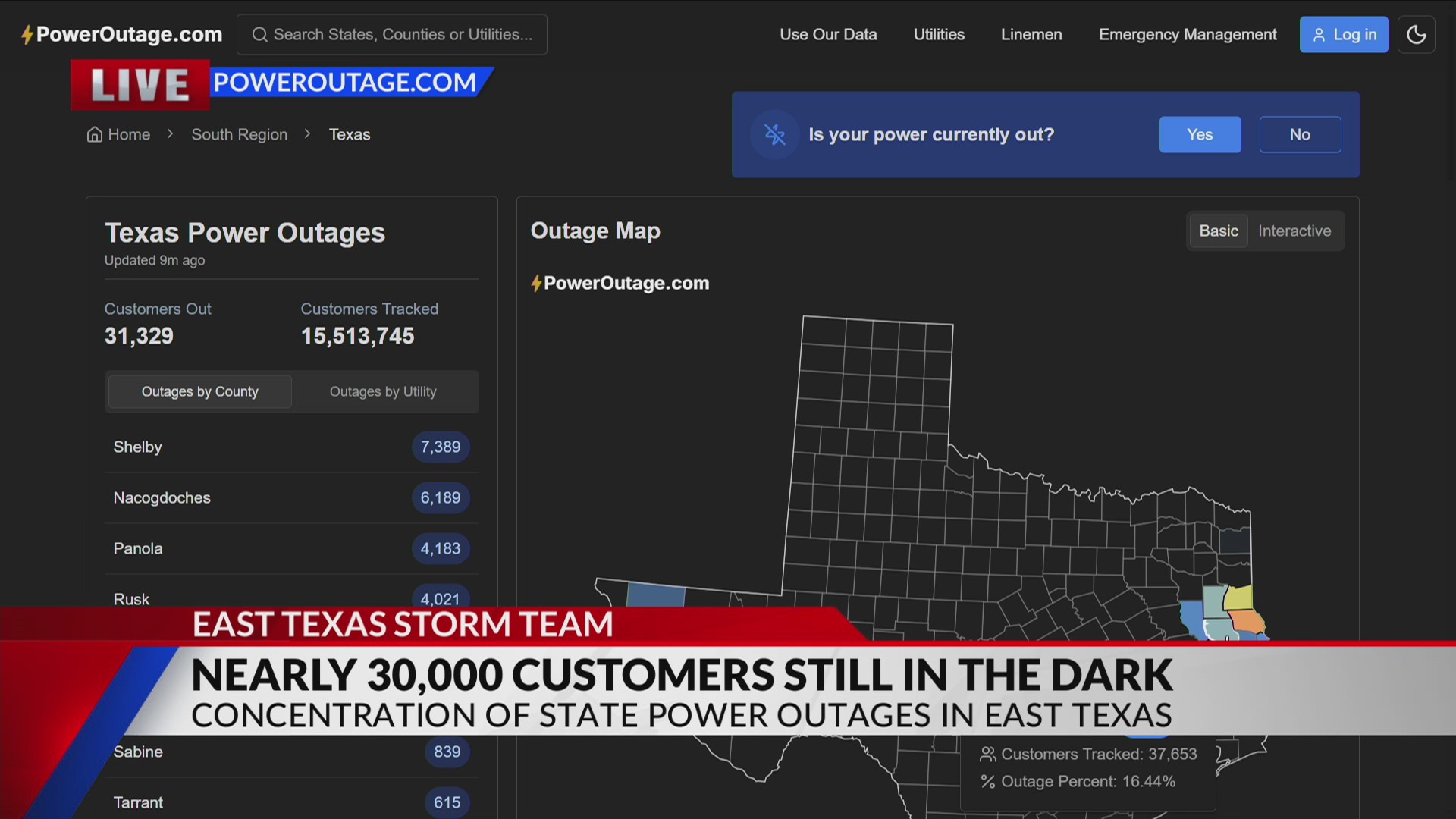 More than 28,000 without power as winter storm rolls through East Texas