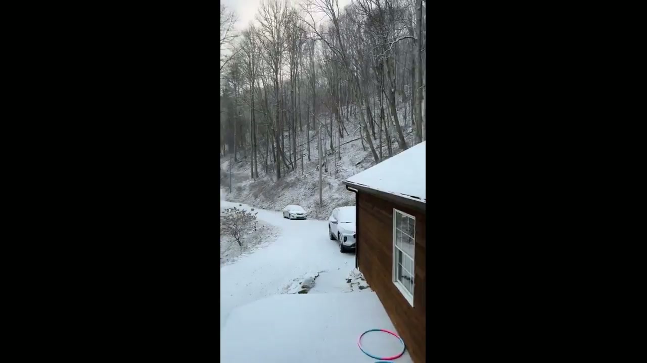 Modest snowfall at 4,000 feet in Haywood, North Carolina, USA