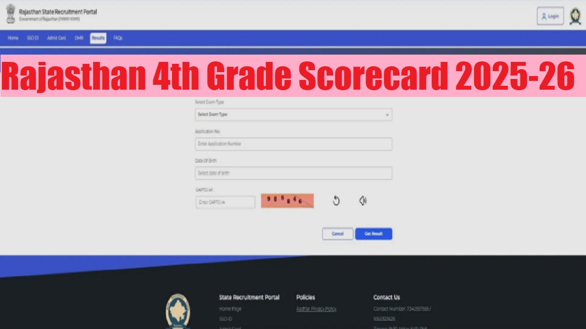 Rajasthan 4th grade scorecard 2025-26 released at recruitment.rajasthan ...