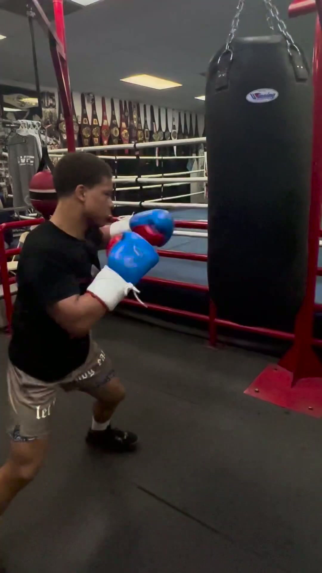 Curmel Moton puts heavy leather on the heavy bag in camp at Mayweather Gym