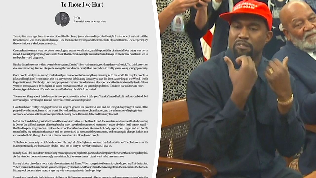 Kanye West apologizes for antisemitic remarks, blames brain injury