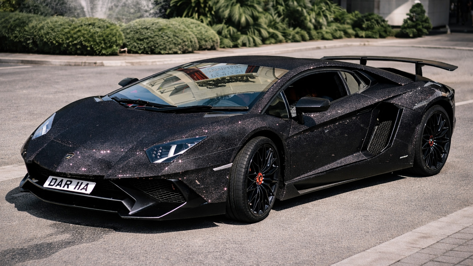 A Lamborghini Aventador covered in diamonds