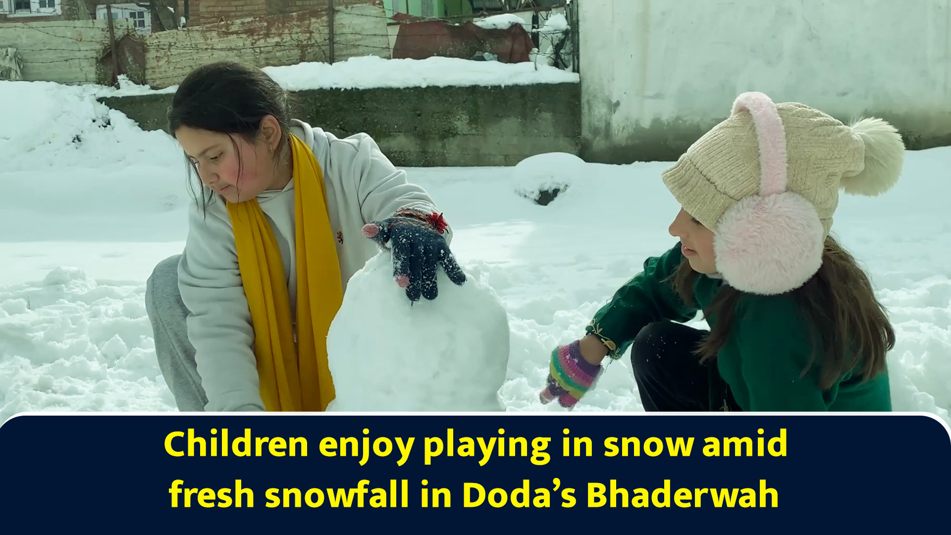 Children enjoy playing in snow amid fresh snowfall in Doda’s Bhaderwah