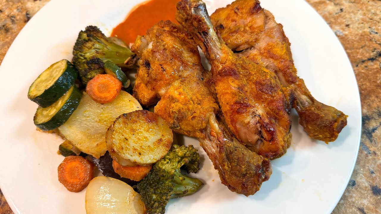 Crispy oven-fried chicken & veggies – healthy no deep frying recipe