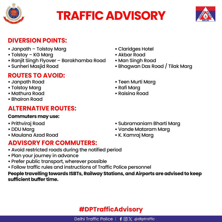 Delhi traffic advisory: Key roads restricted on Jan 27 due to special event