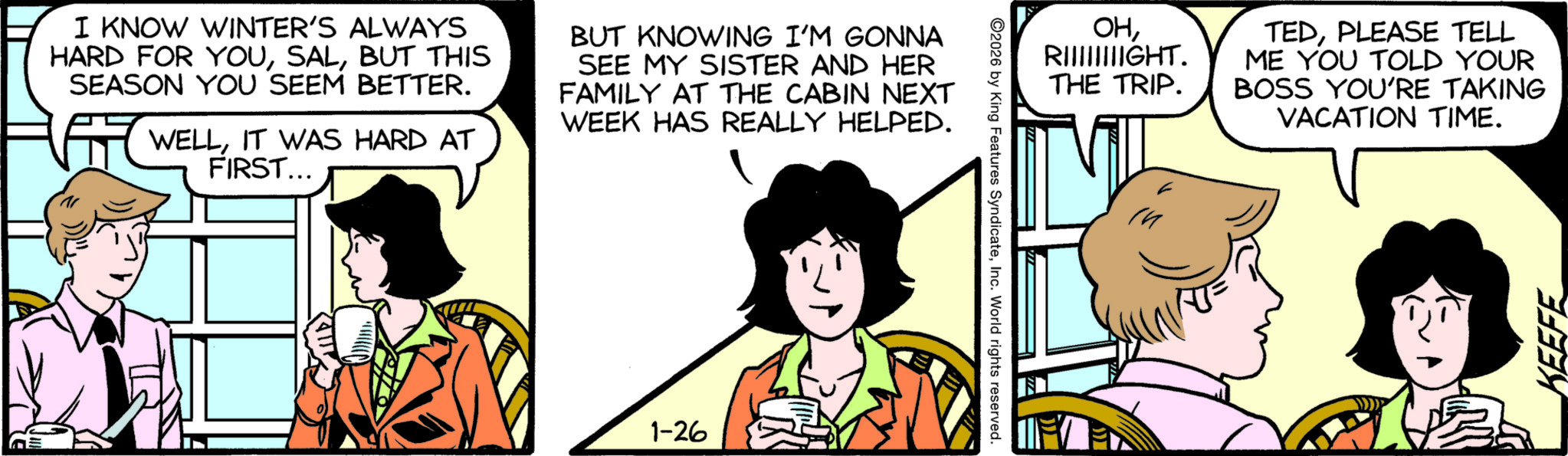 Sally Forth by Francesco Marciuliano; drawn by Jim Keefe