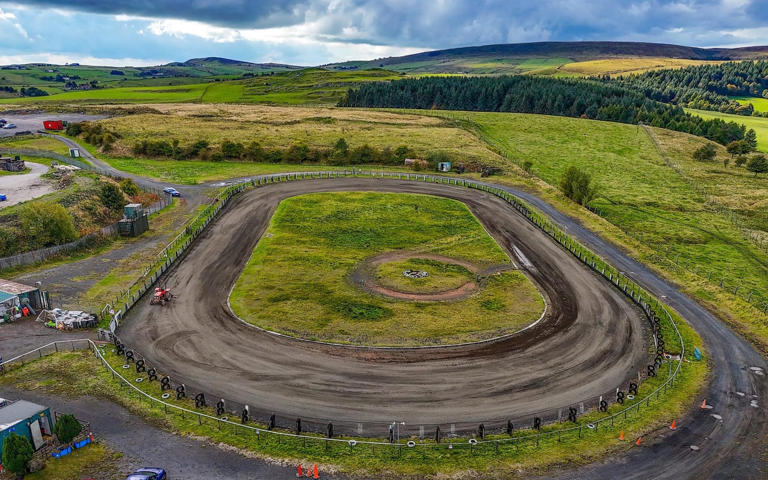 Old changing rooms and bar demolished and stands erected at Buxton Speedway