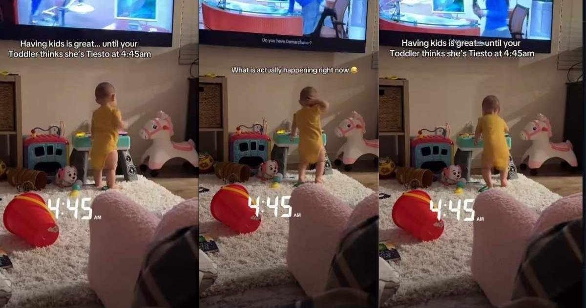 Baby starts the morning with DJing session in hilarious video