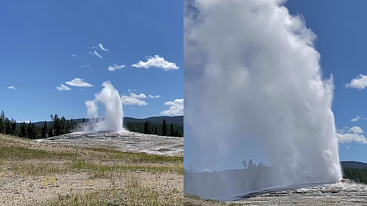 Stellar visual of Yellowstone's Old Faithful geyser amid eruption