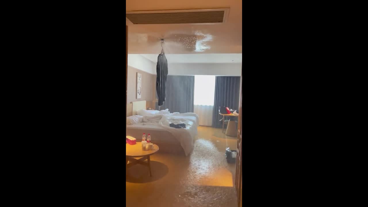 Hotel guest hung clothes on fire alarm sprinkler triggering water jets