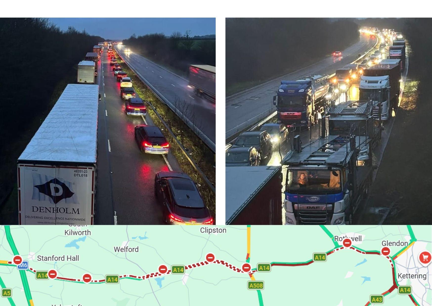 A14 closed between Kettering and M1/M6 after two separate serious crashes