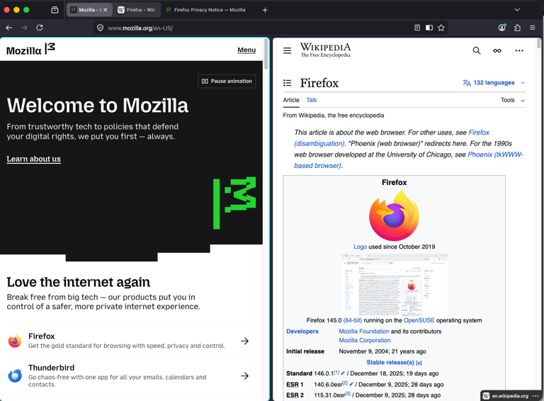 Firefox is testing a split-screen mode and tab notes