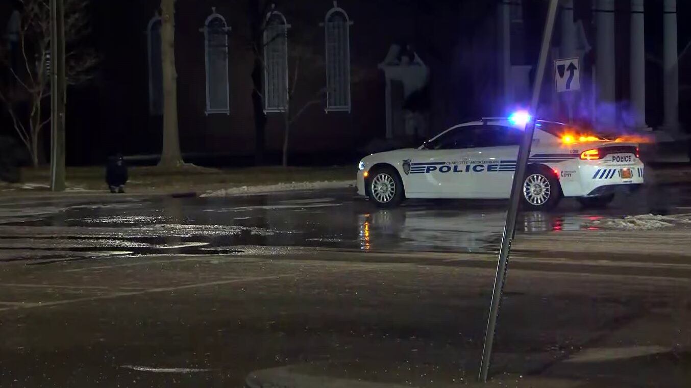 Major Charlotte road frozen over due to water main break