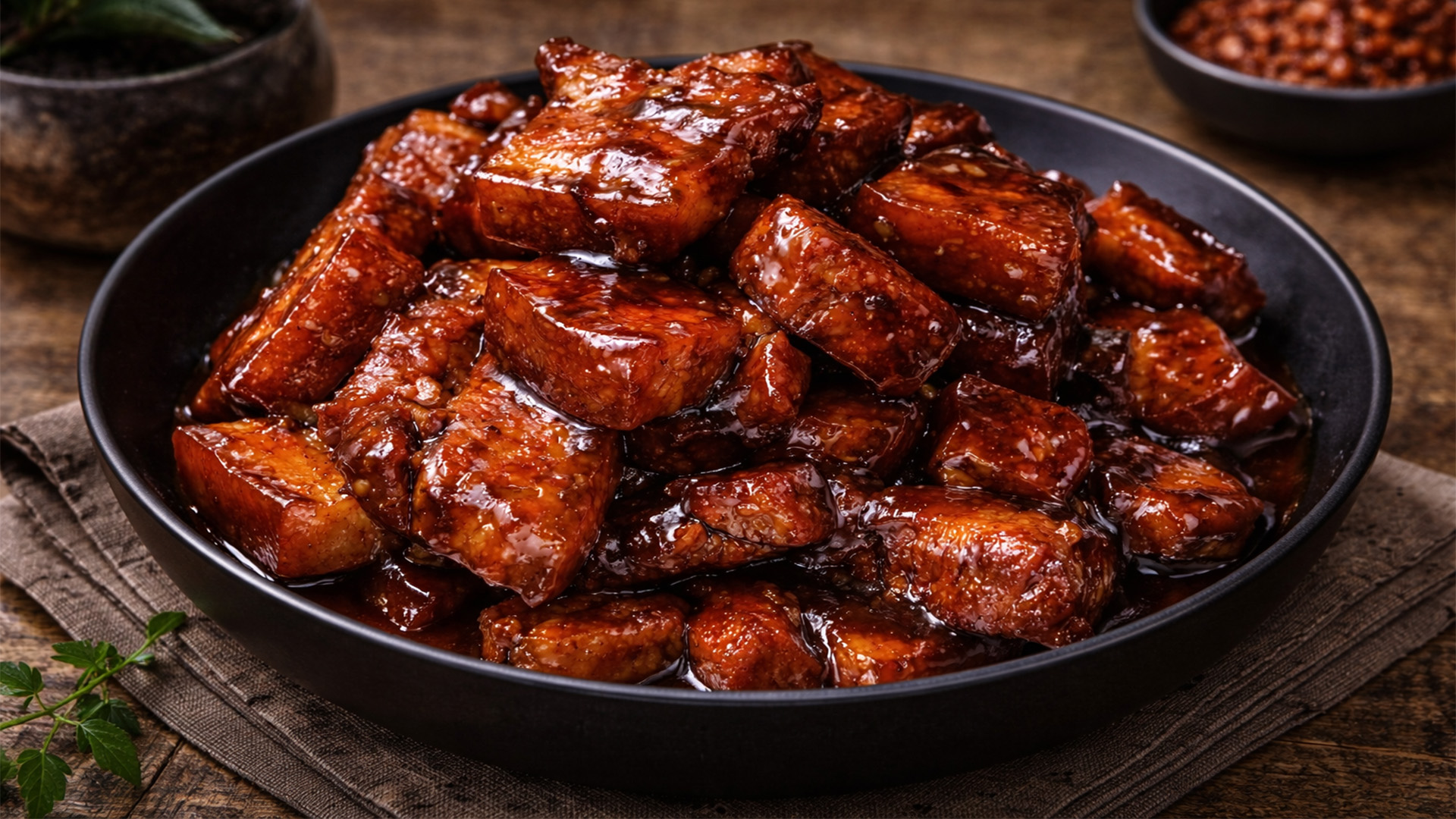 Juicy pork belly grilled in homemade barbecue sauce