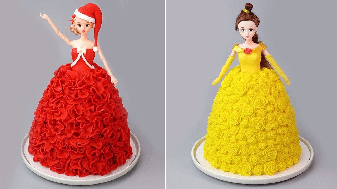 Red and yellow doll dress cakes