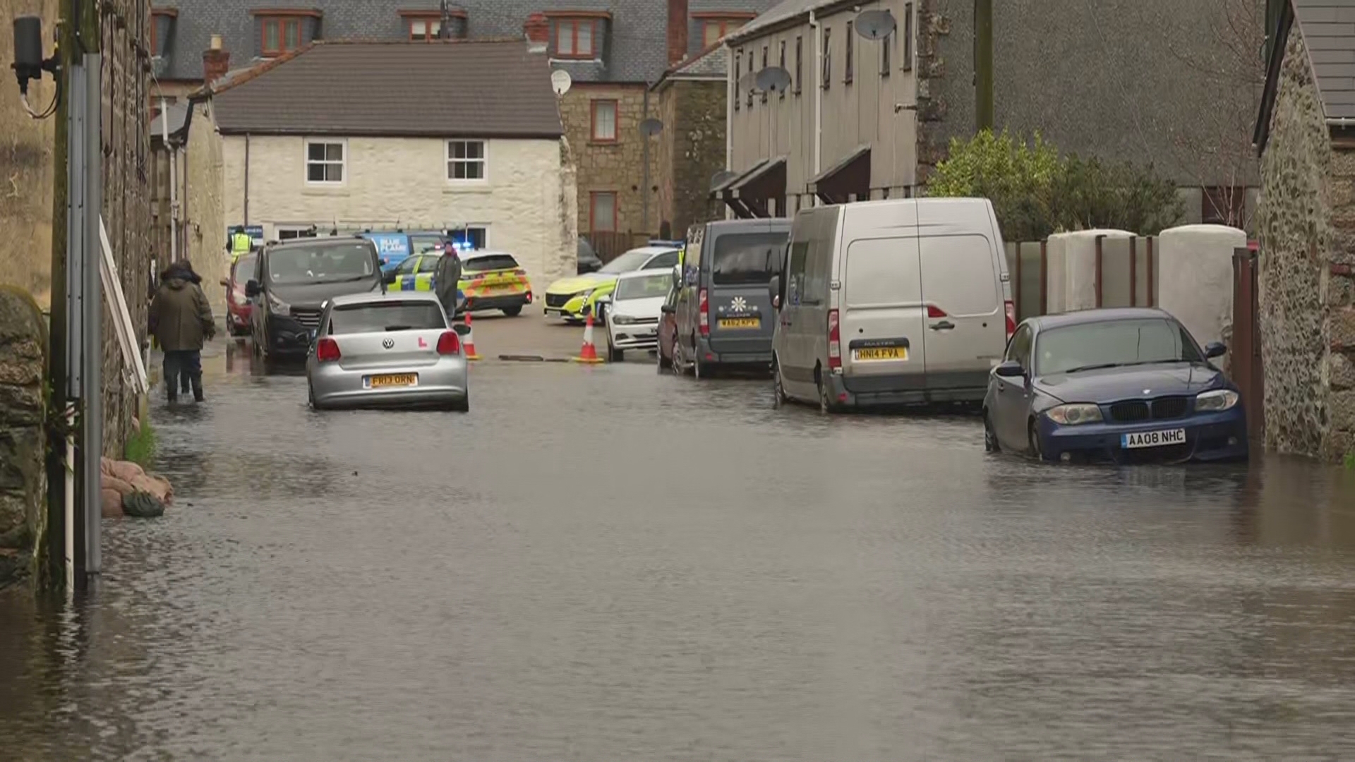 Storm Chandra: Homes flooded in Helston, Cornwall