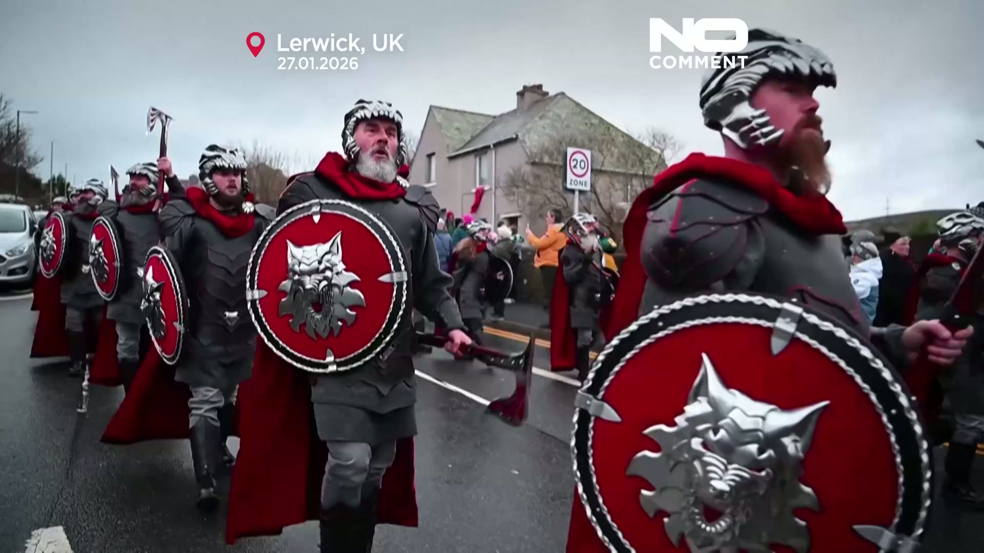Scottish vikings march through the streets for Up Helly Aa festivities