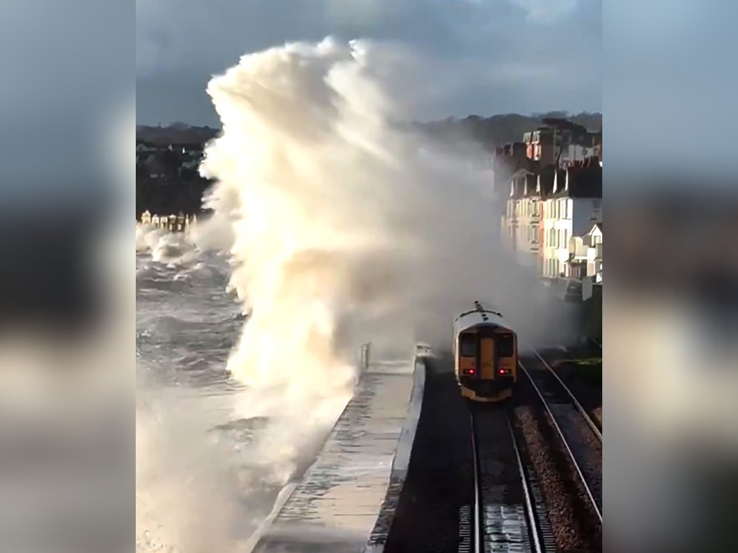 Monster waves flood train station