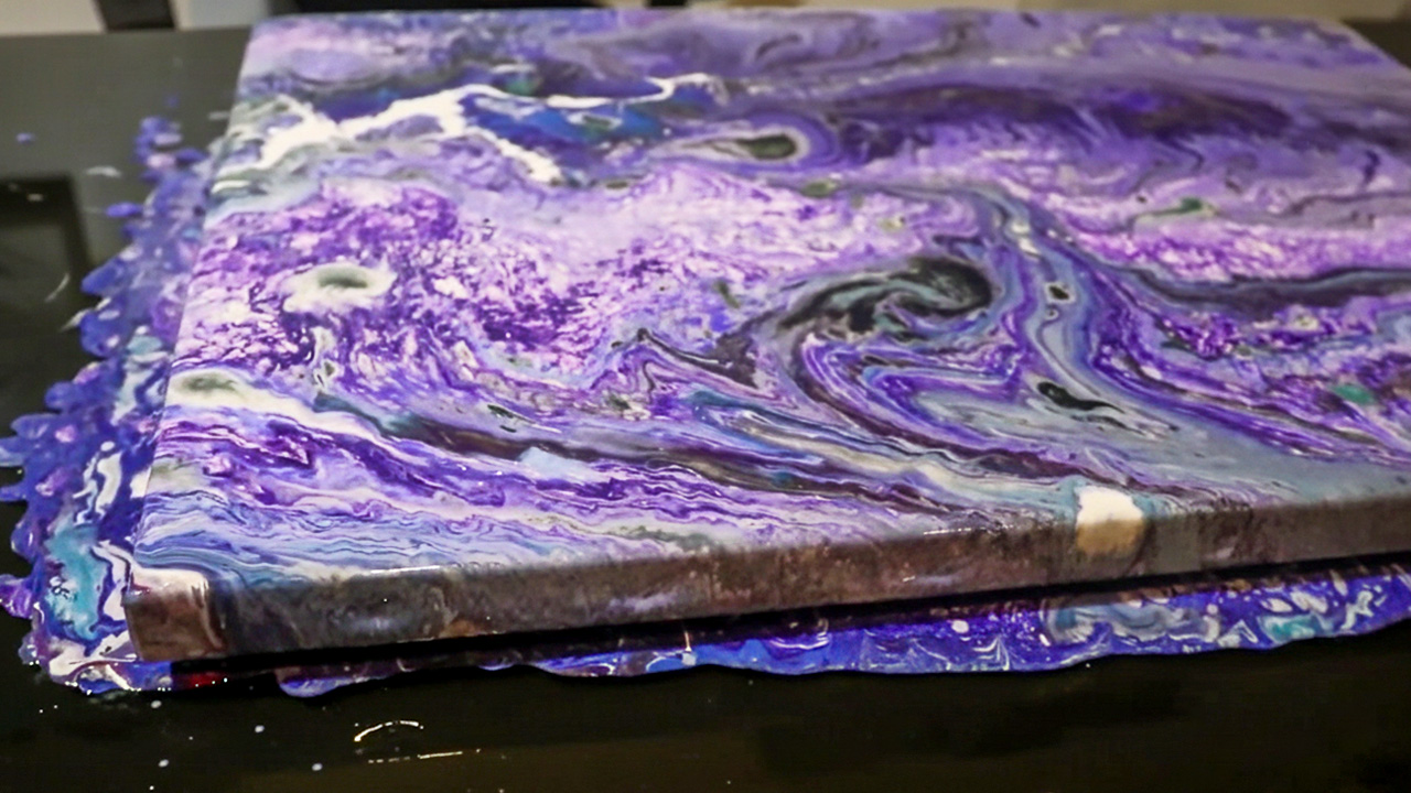 Viral acrylic pouring on canvas: Abstract art with cells and swirls