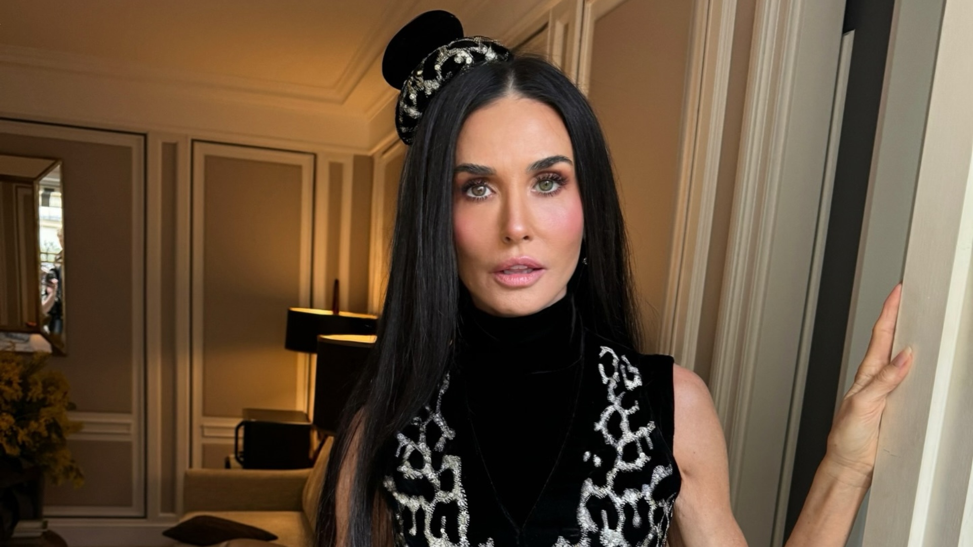 In Paris, Demi Moore causes a sensation in a sculptural jumpsuit