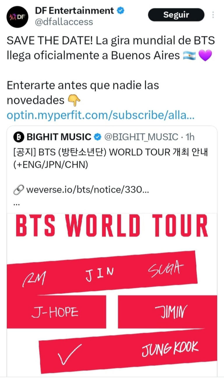 BTS en Argentina 2026: confirman dos shows en Buenos Aires y la euforia ...