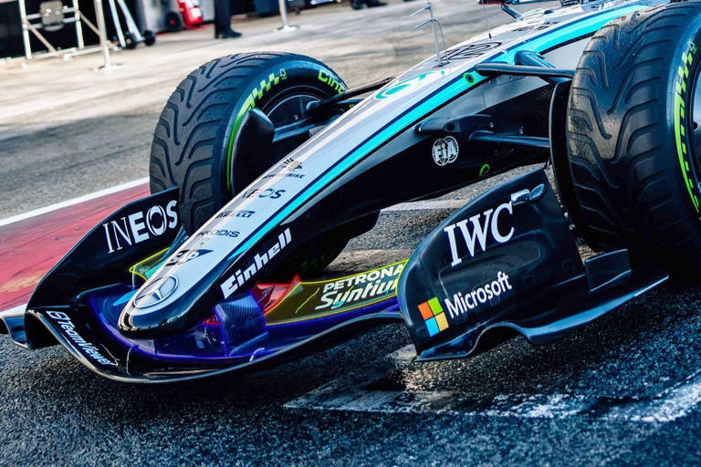 Mercedes' unique 2026 F1 front wing design revealed in Barcelona test
