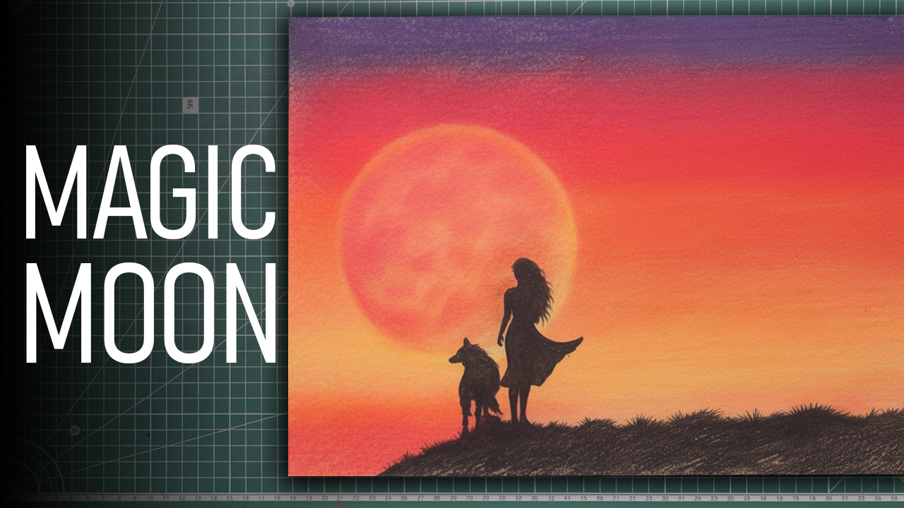 Easy cardboard silhouette: Drawing of a magic moonlit night scene