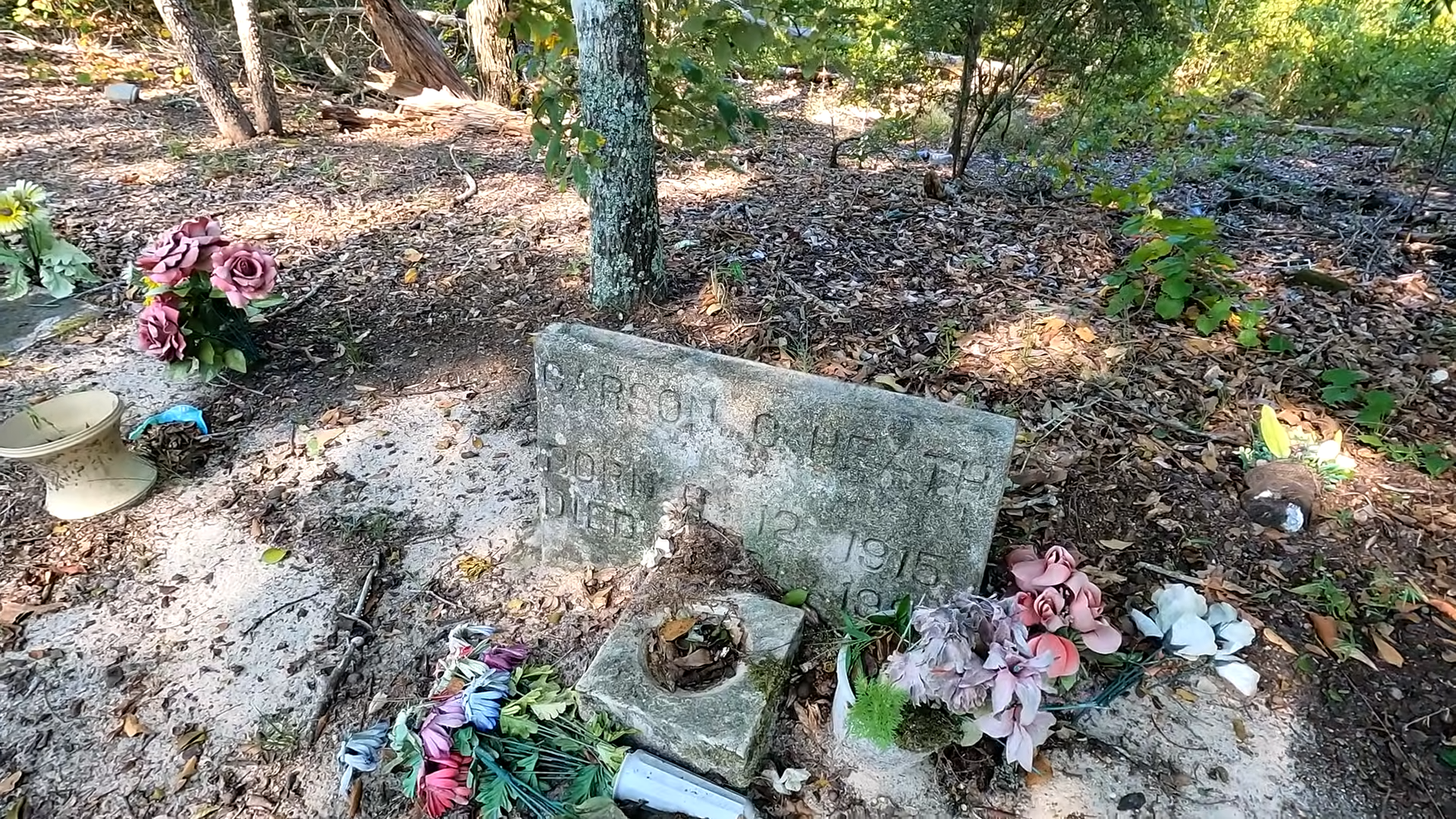 Died in a sand pit and buried in this old slave cemetery